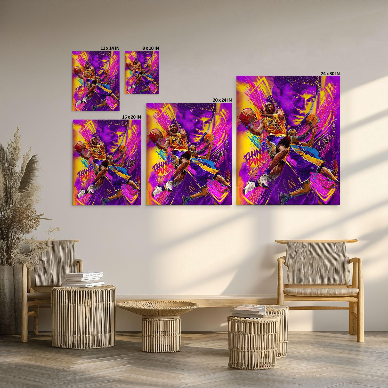 Kobe Bryant Canvas Wall Art Decor - Vibrant Basketball Action Poster w ...